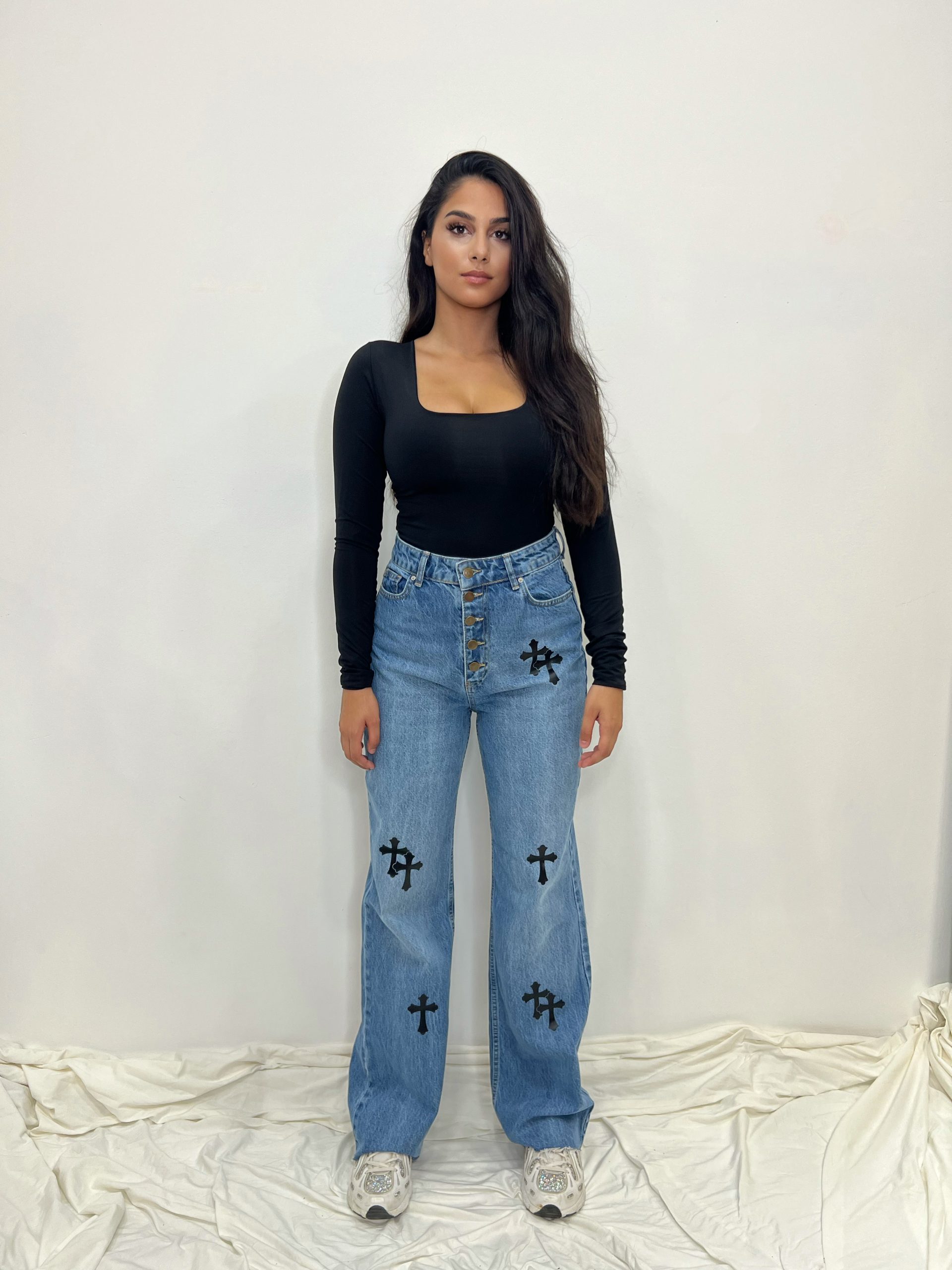 BLACK CROSS DENIM JEANS – BY LLTS®️